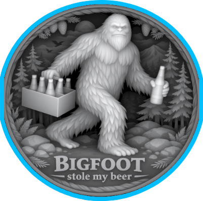 Bigfoot Stole My Beer Round Metal Coaster and Coin | Free Files - Atomm