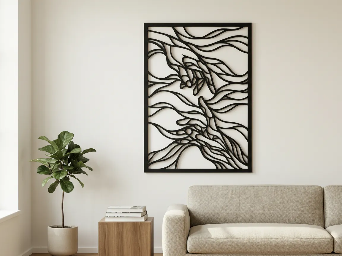 Laser Cut Abstract Wall Art Decor – Contact | Flow-Line Art with Black ...