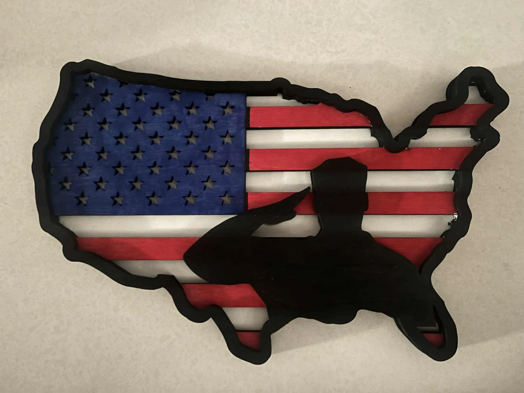Laser Cut USA Map Wall Art with Saluting Soldier Silhouette | Free ...