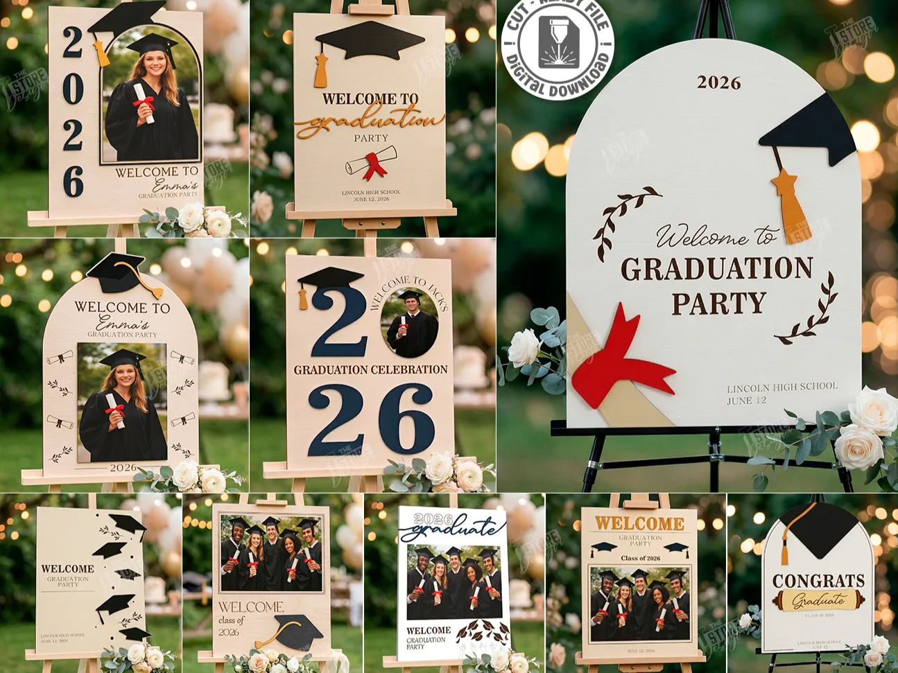 Graduation Party Welcome Signs Laser Cut Bundle. Photo Display and Cap ...