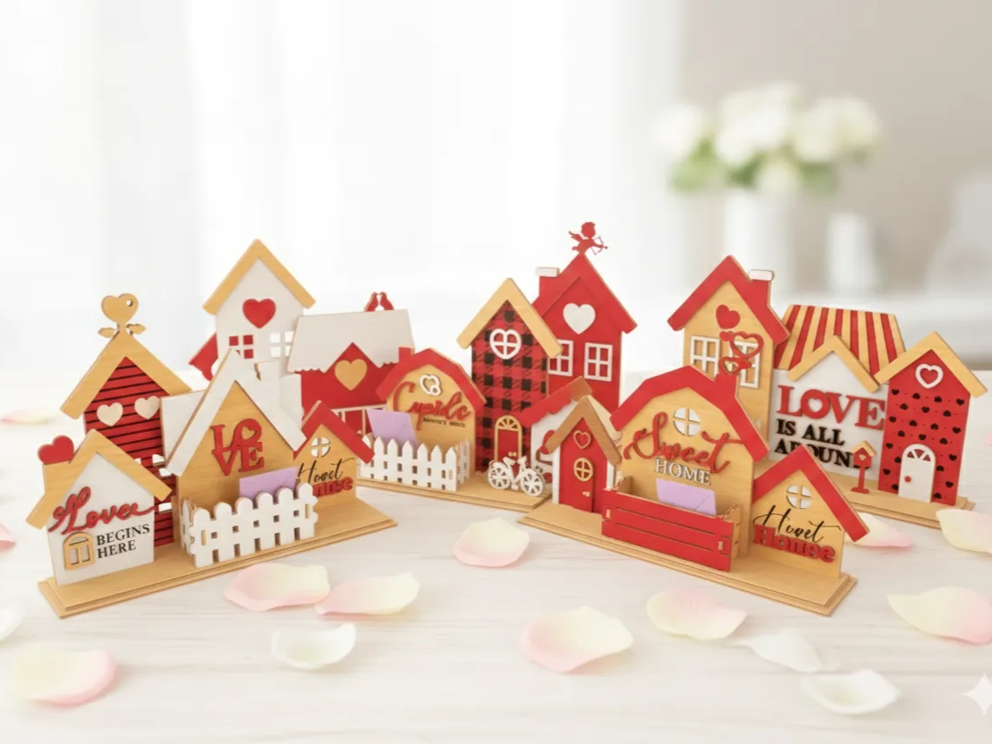 Valentine House Village Stand Laser Cut Bundle. Wooden Decorative Mini ...