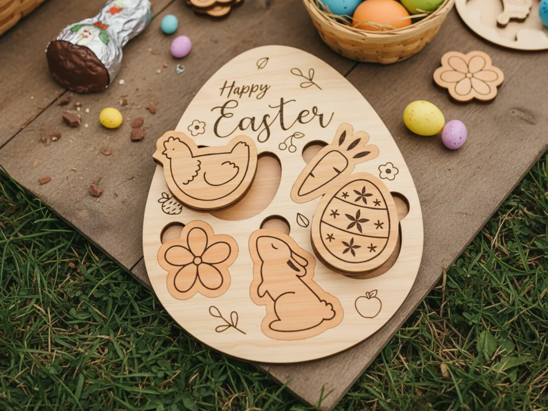 Wooden Easter Egg Puzzle with Bunny and Carrot Laser Cut.Happy Easter ...