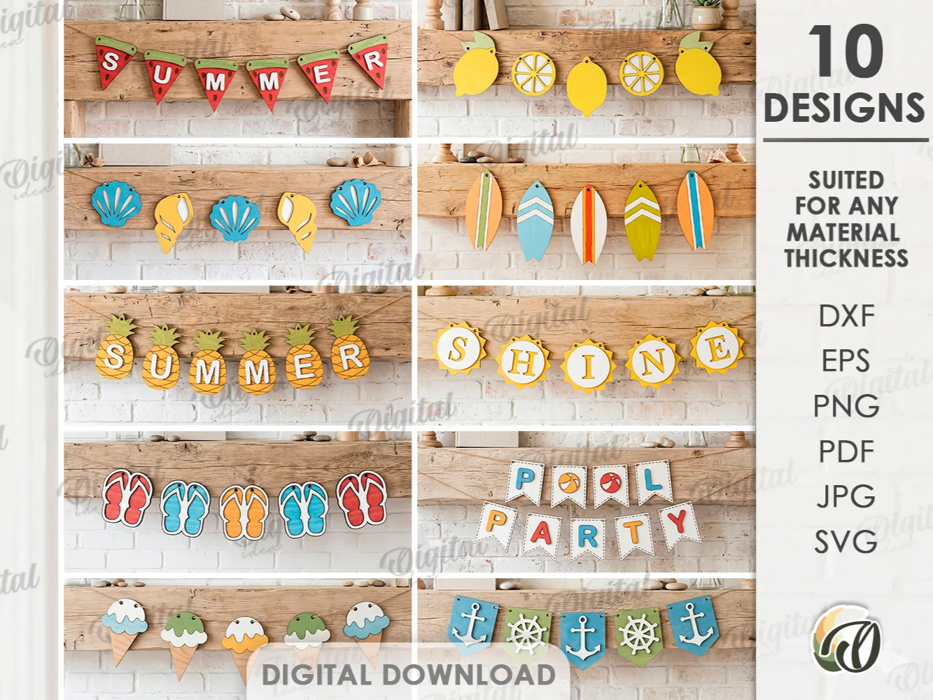 3D Summer banners bundle. Garland laser cut files. Summer bunting ...
