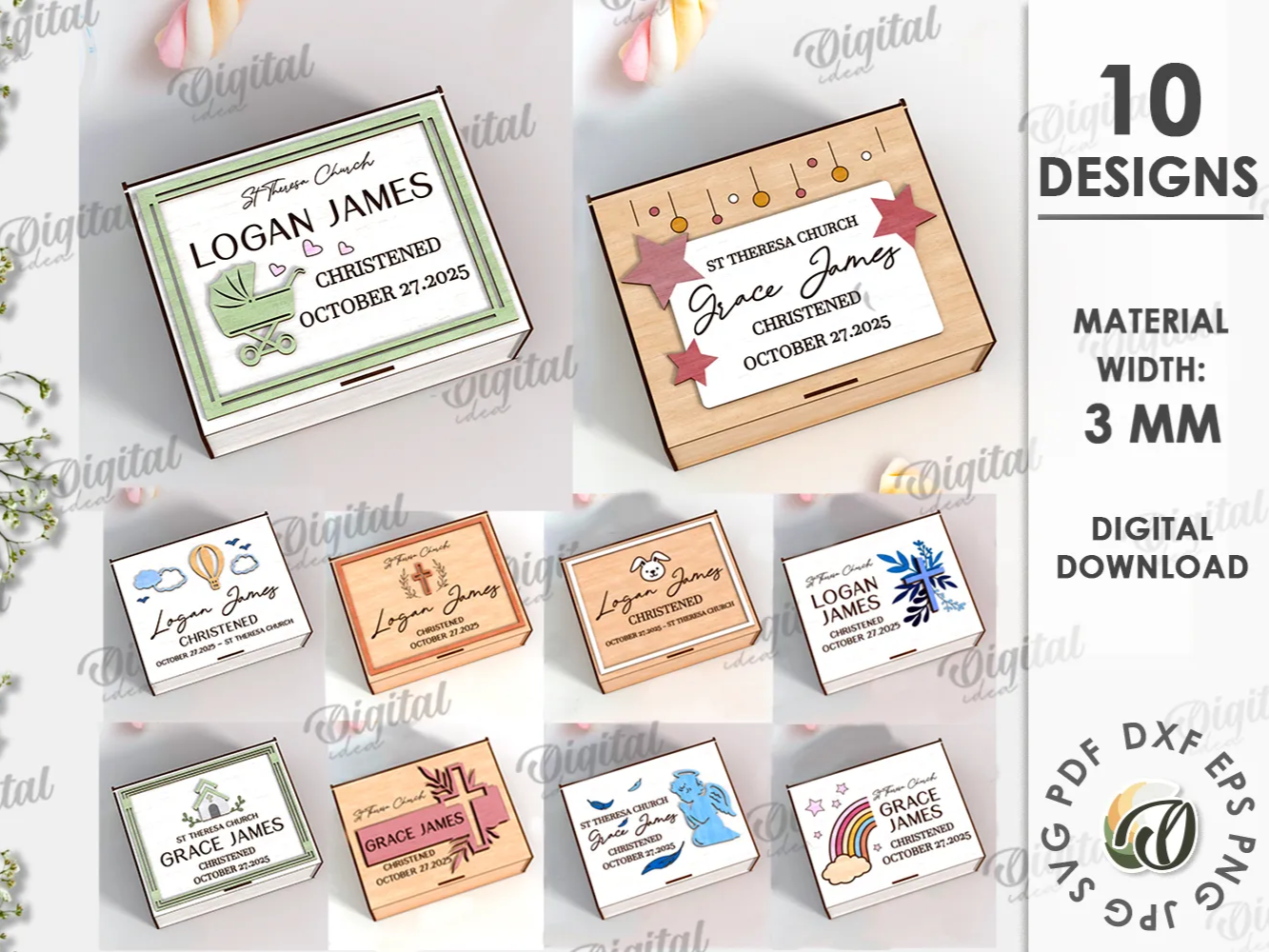 3D Christening memory boxes bundle. Box with lid laser cut. Baby first ...
