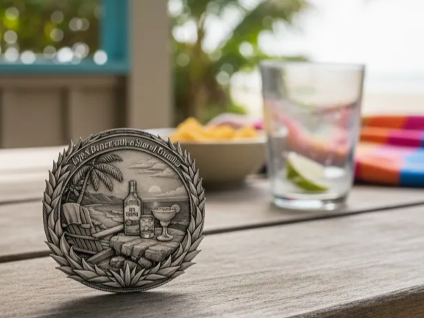 Beach Scene Relief Coaster or Coin Featuring Tequila Bottle and ...