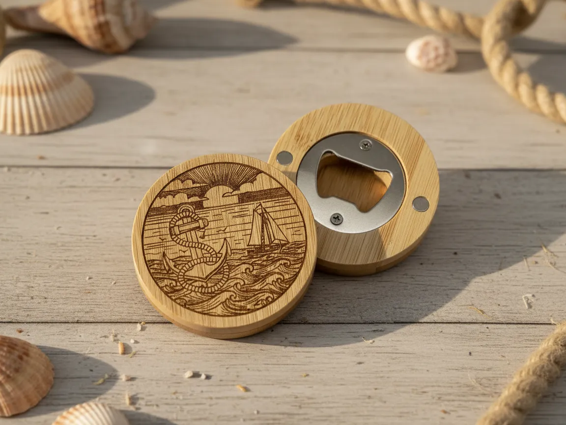 Laser Engraved Bamboo Nautical Coaster with Bottle Opener | Free Files ...