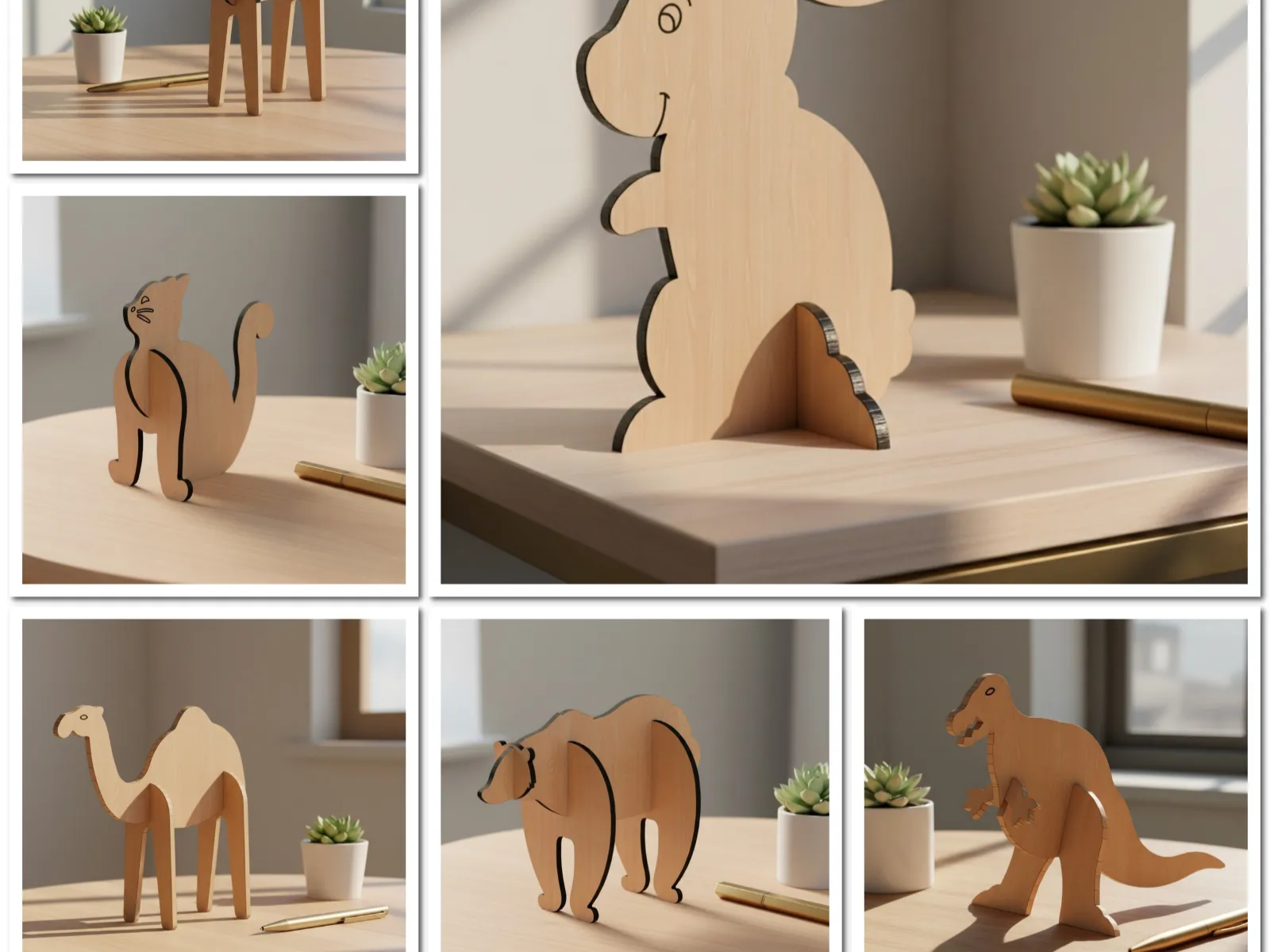 Laser cut and engrave | Laser Cut Wooden Animal Desk Decor Figures Set ...