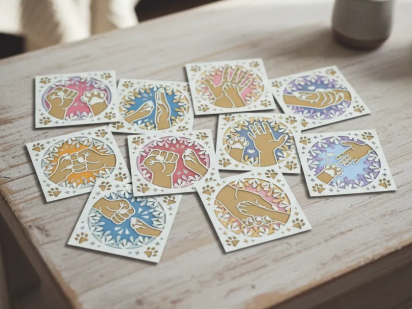 Paper Cut Friendship and Pet Paw Cards with Colorful Backgrounds ...