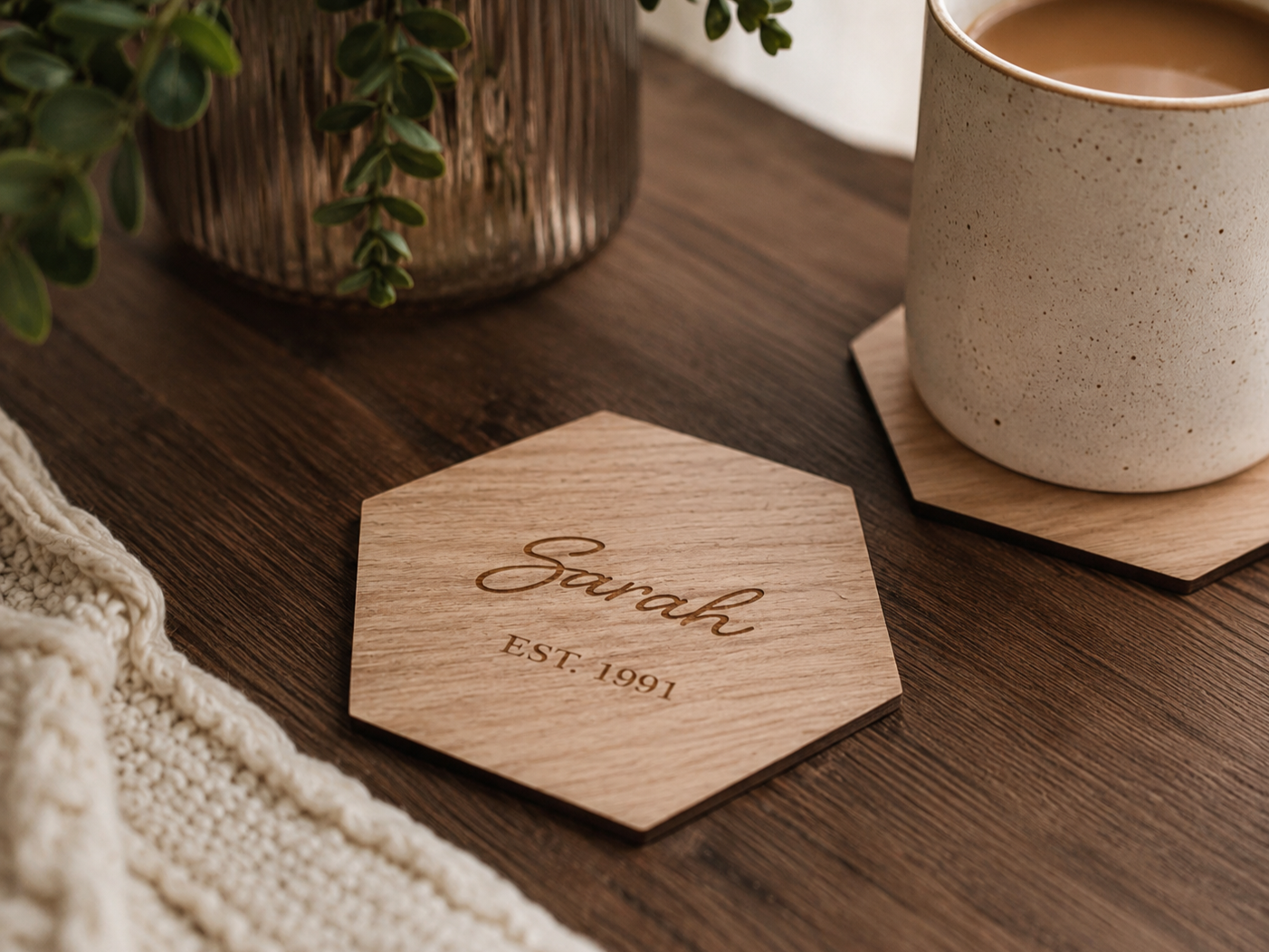 Personalized Hexagon Wooden Coaster with Name and Established Year ...
