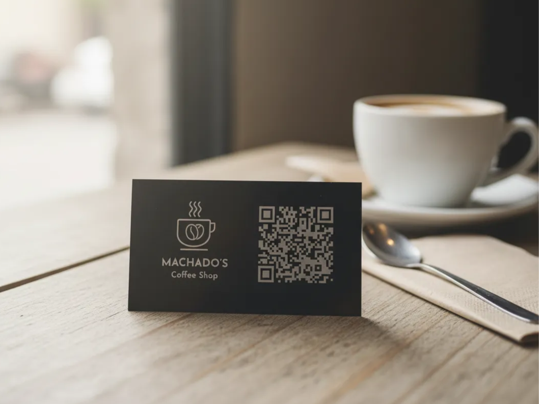 Laser Engraved Coffee Shop Business Card with QR Code | Free Files - Atomm