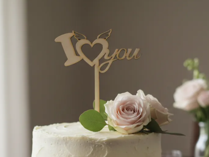 Laser Cut Wooden I Love You Cake Topper with Heart and Wings | Free ...