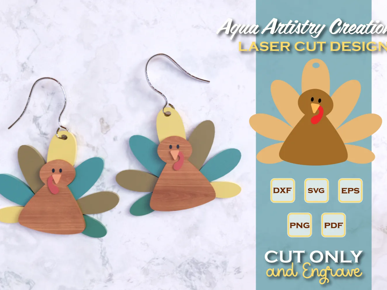 Laser Cut Turkey Earrings Digital Cut and Engrave Design | Ready to Use ...