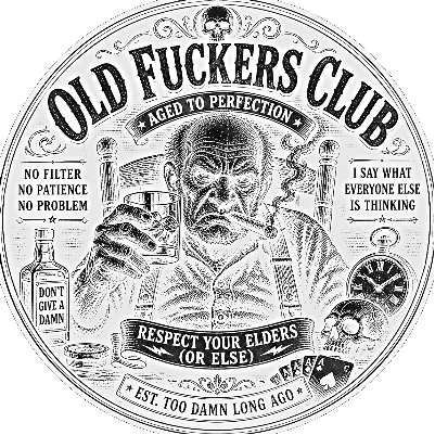 Old Fuckers Club Round Slate Drink Coaster with Grumpy Man Illustration ...