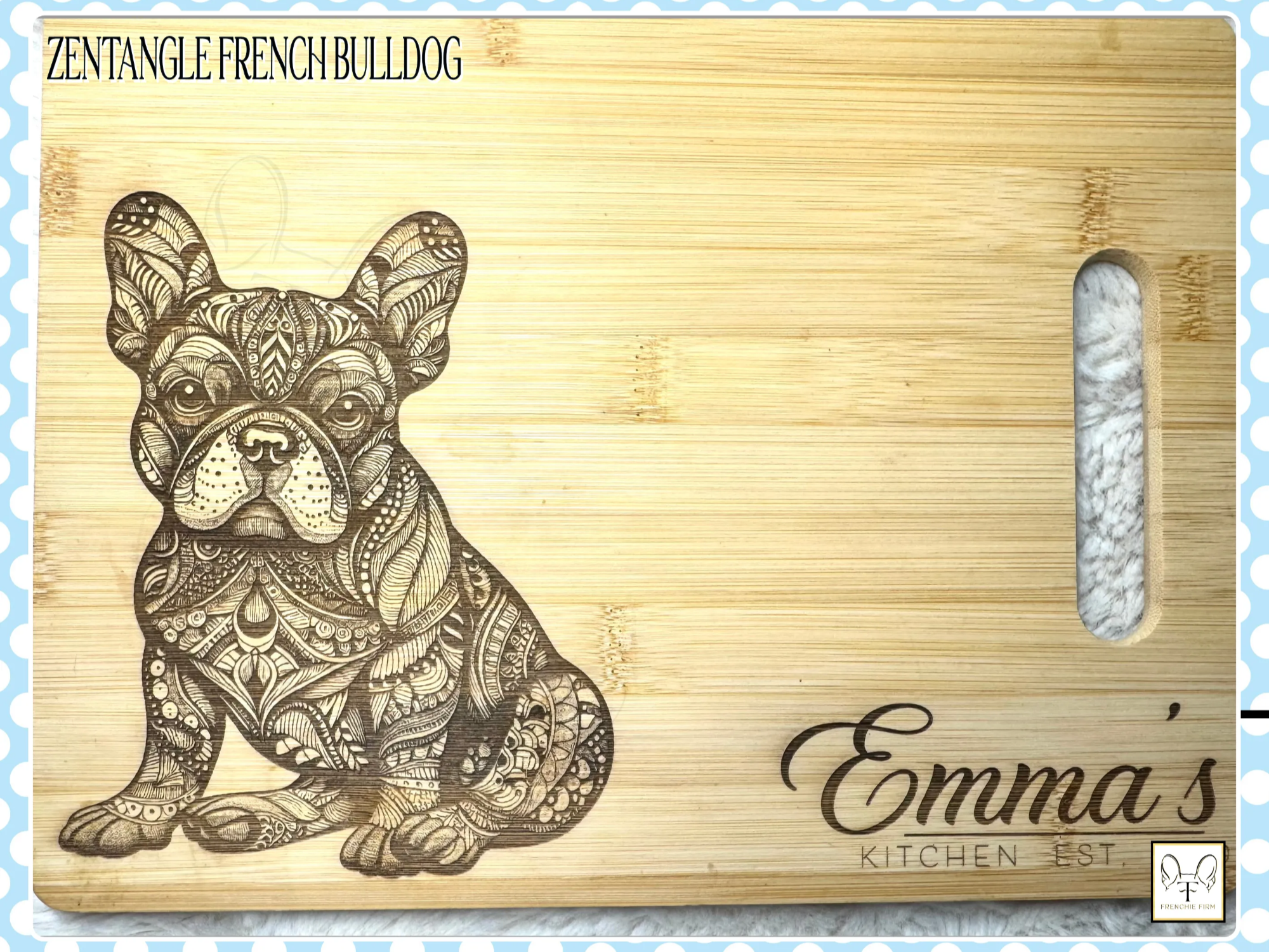 Laser Engraved Zentangle French Bulldog Bamboo Cutting Board | Free ...