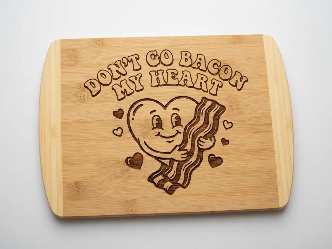 Valentine's Day Bamboo Cutting Board with Don't Go Bacon My Heart ...