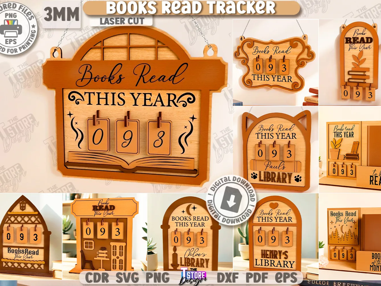 Wooden Books Read Tracker Sign with Flip Number Cards Laser Cut | Ready ...