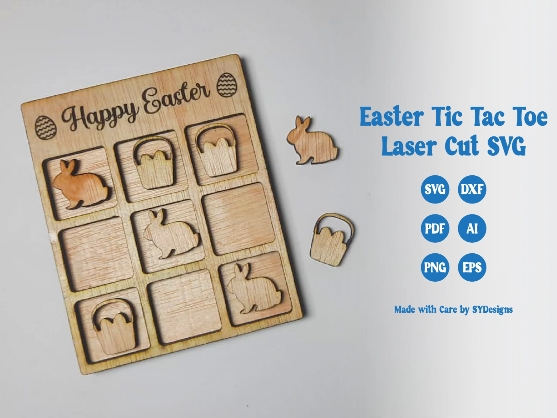 Laser Cut Easter Tic Tac Toe Wooden Game Board | Ready to Use Files - Atomm