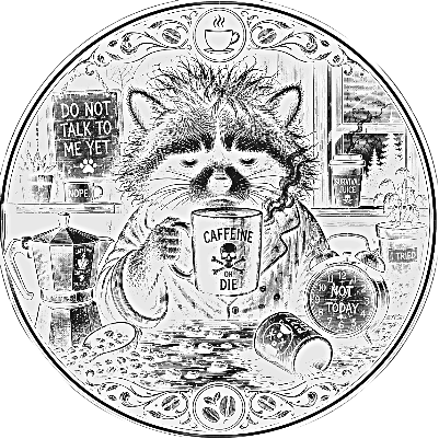 Round Slate Coaster Featuring Grumpy Raccoon Drinking Coffee | Free ...