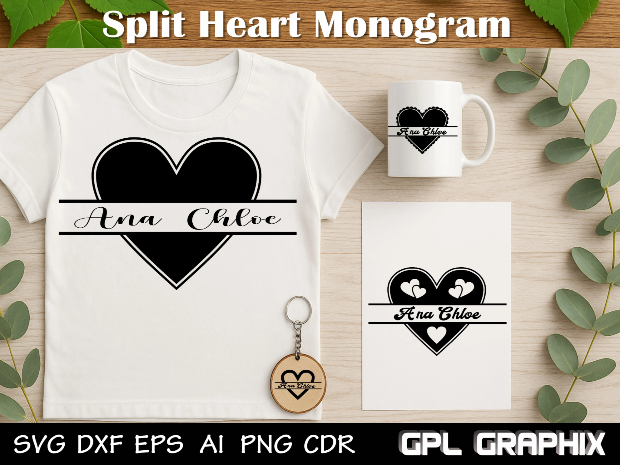 Laser cut and engrave | Split Heart Monogram | Heart Monogram | SVG ...