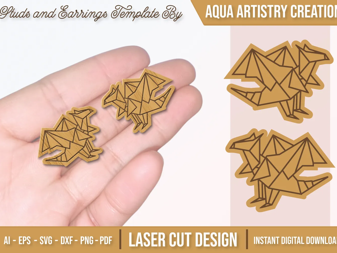 Laser Cut Origami Dragon Studs and Earrings Template | Ready to Use ...