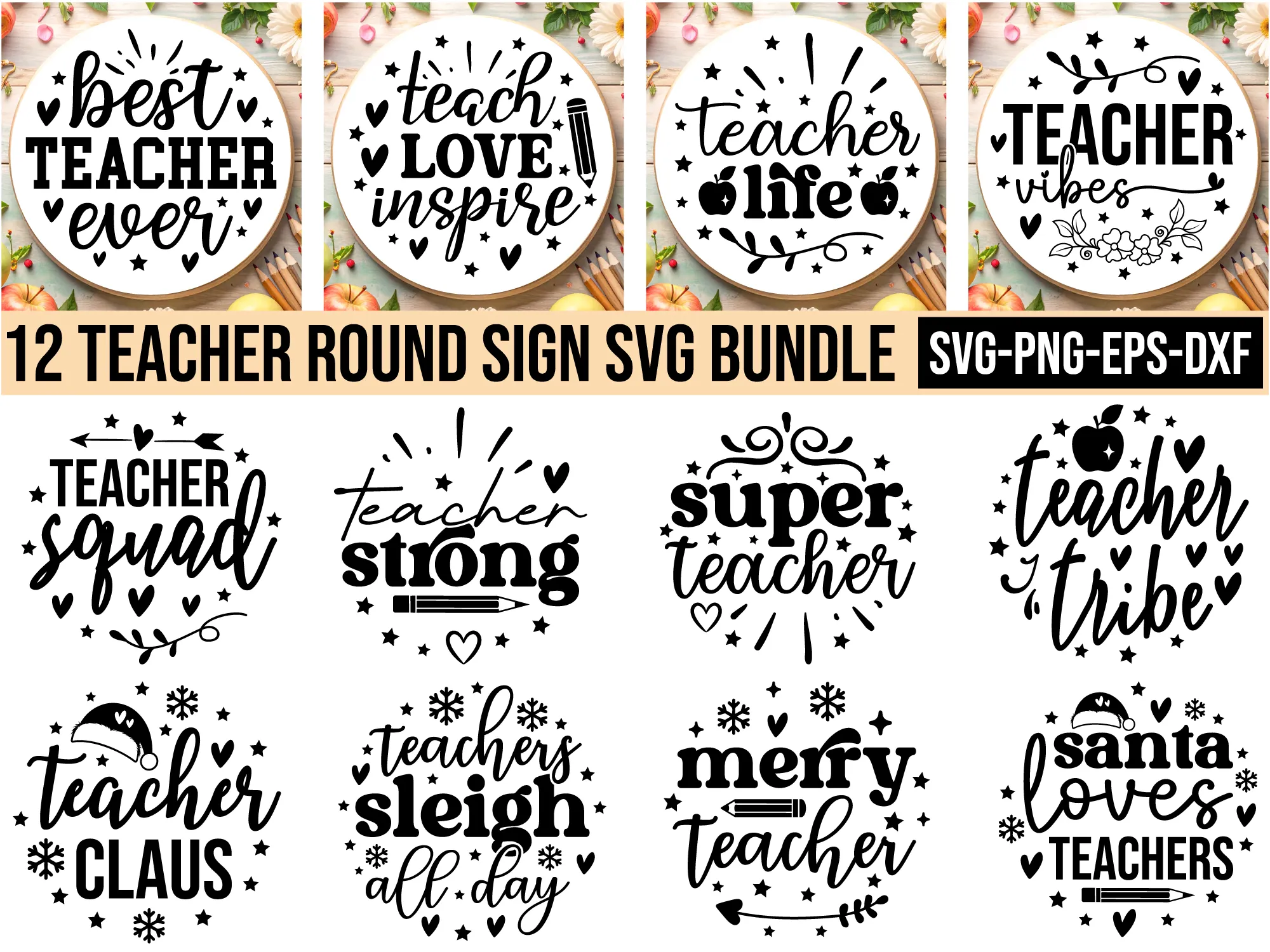 Teacher Round Sign SVG Bundle for Laser Cutting and Engraving | Ready ...