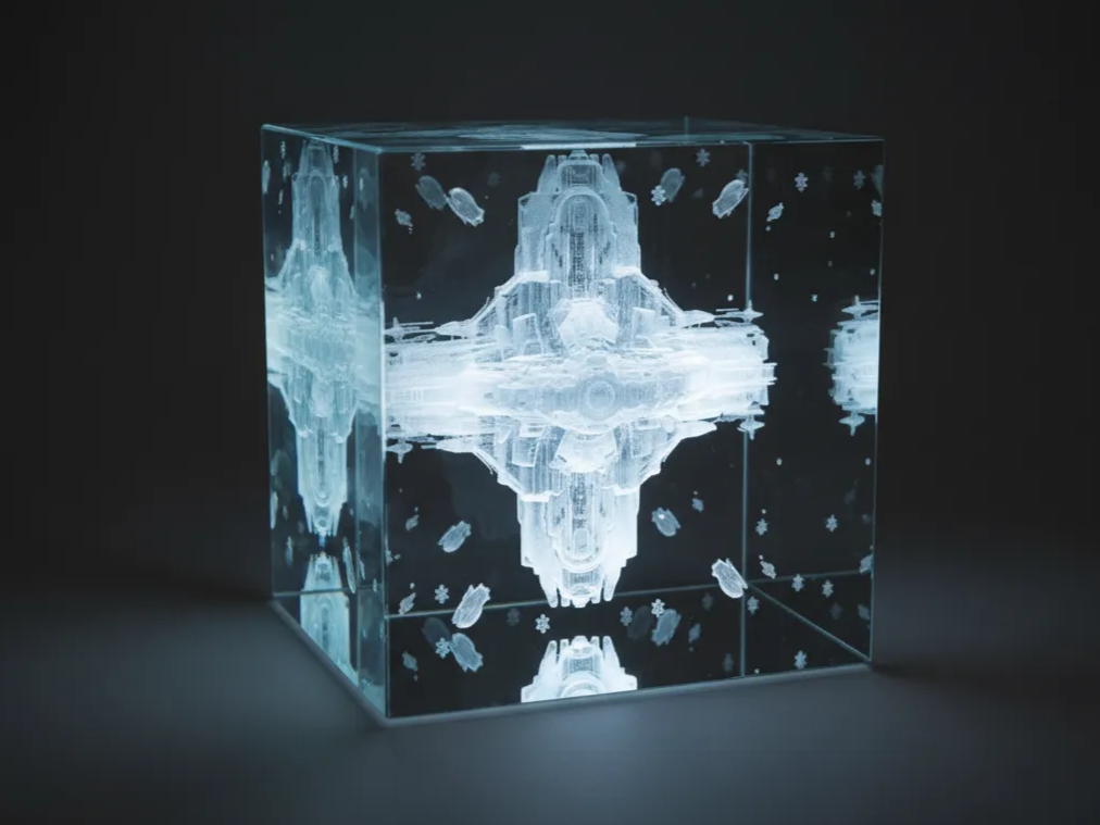 Glass Cube with Intricate Sci-Fi Space Station Interior | Free Files ...