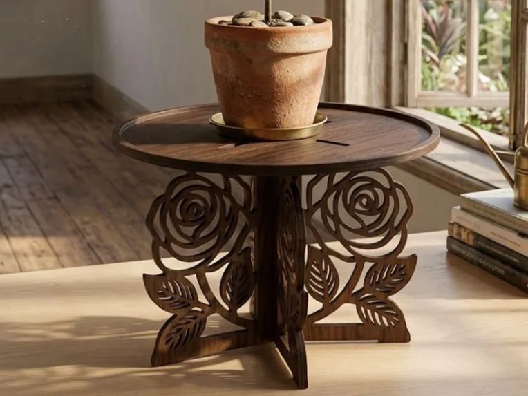 Wooden Rose Motif Cake Stand – Intricate Floral Laser‑Cut Base | Free ...