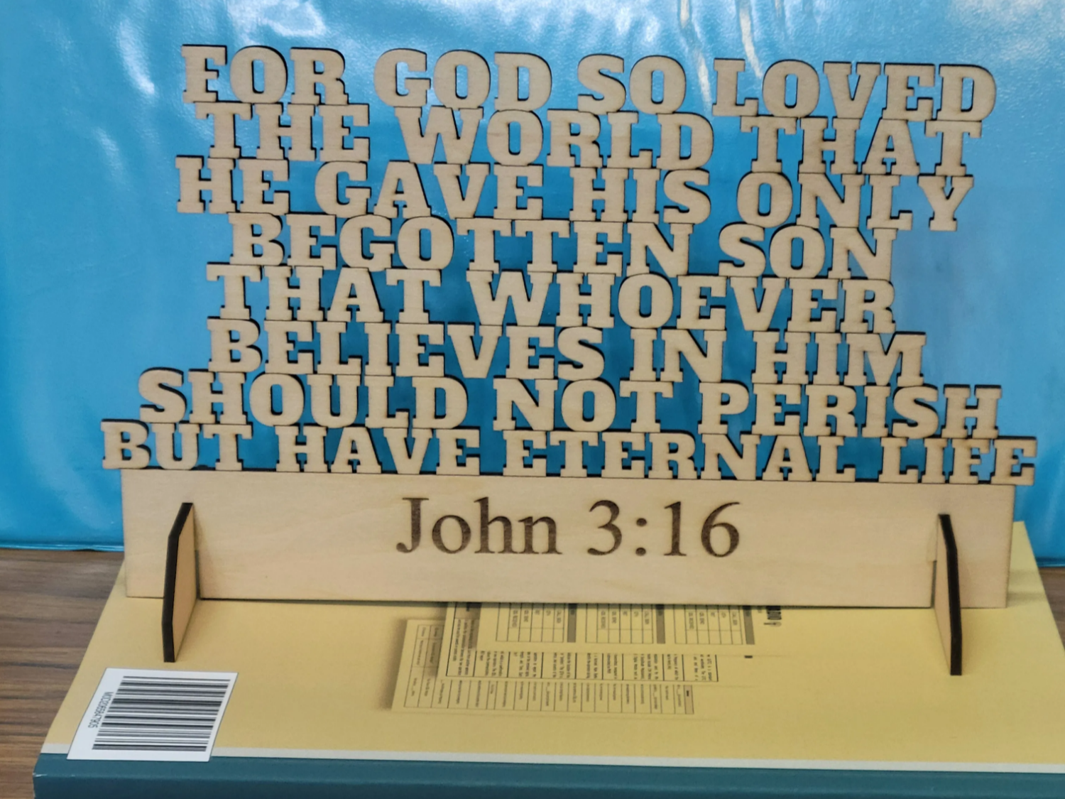 Laser Cut Wooden John 3:16 Bible Verse Tabletop Sign | Free Files - Atomm