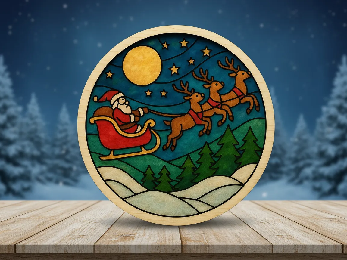 Laser Cut Wooden Christmas Santa Sleigh Wall Art Decor | Free Files - Atomm