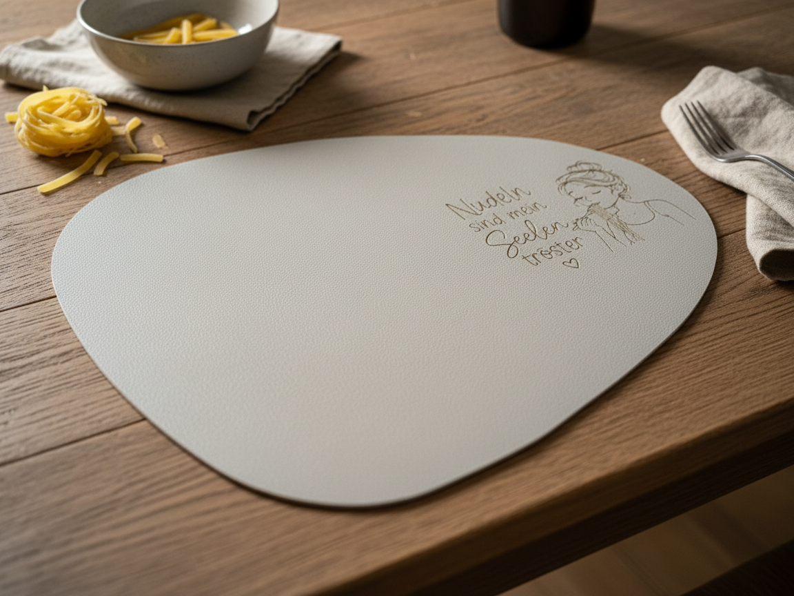 Tischset aus Kunstleder mit Nudel-Motiv und Spruch Nudeln sind mein ...