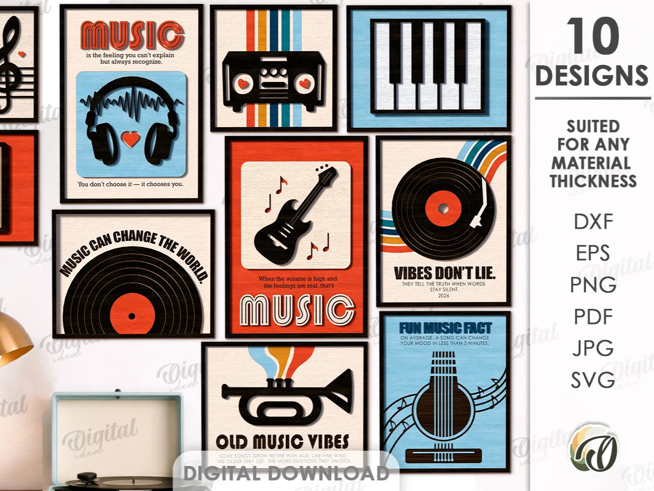 3D Retro music signs bundle. Musical wall art laser cut files. Music ...