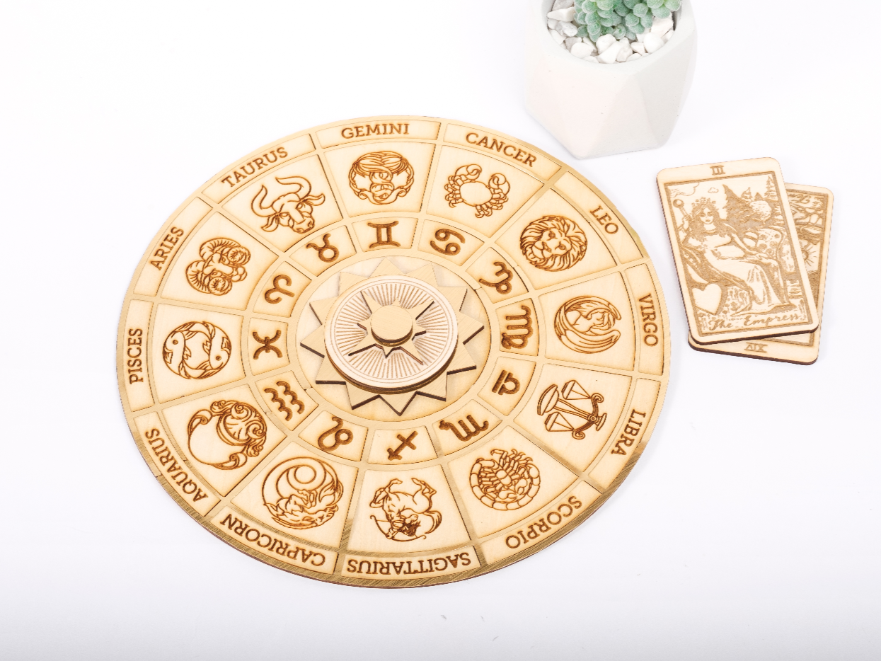 Laser Cut Wooden Zodiac Compass with Tarot Cards | Free Files - Atomm