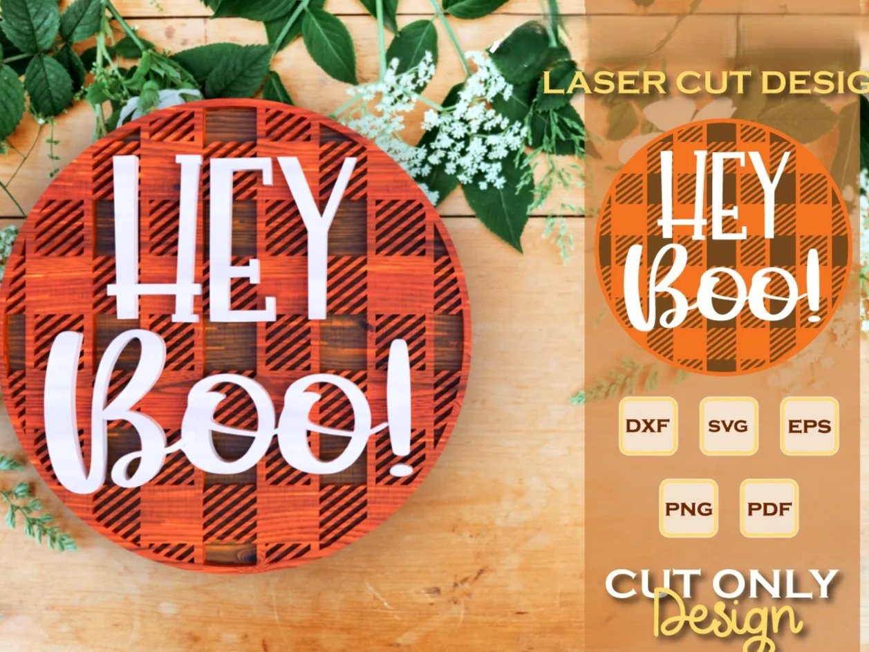 Laser cut and engrave | Laser Cut Hey Boo Halloween Wall Decor Plaque ...