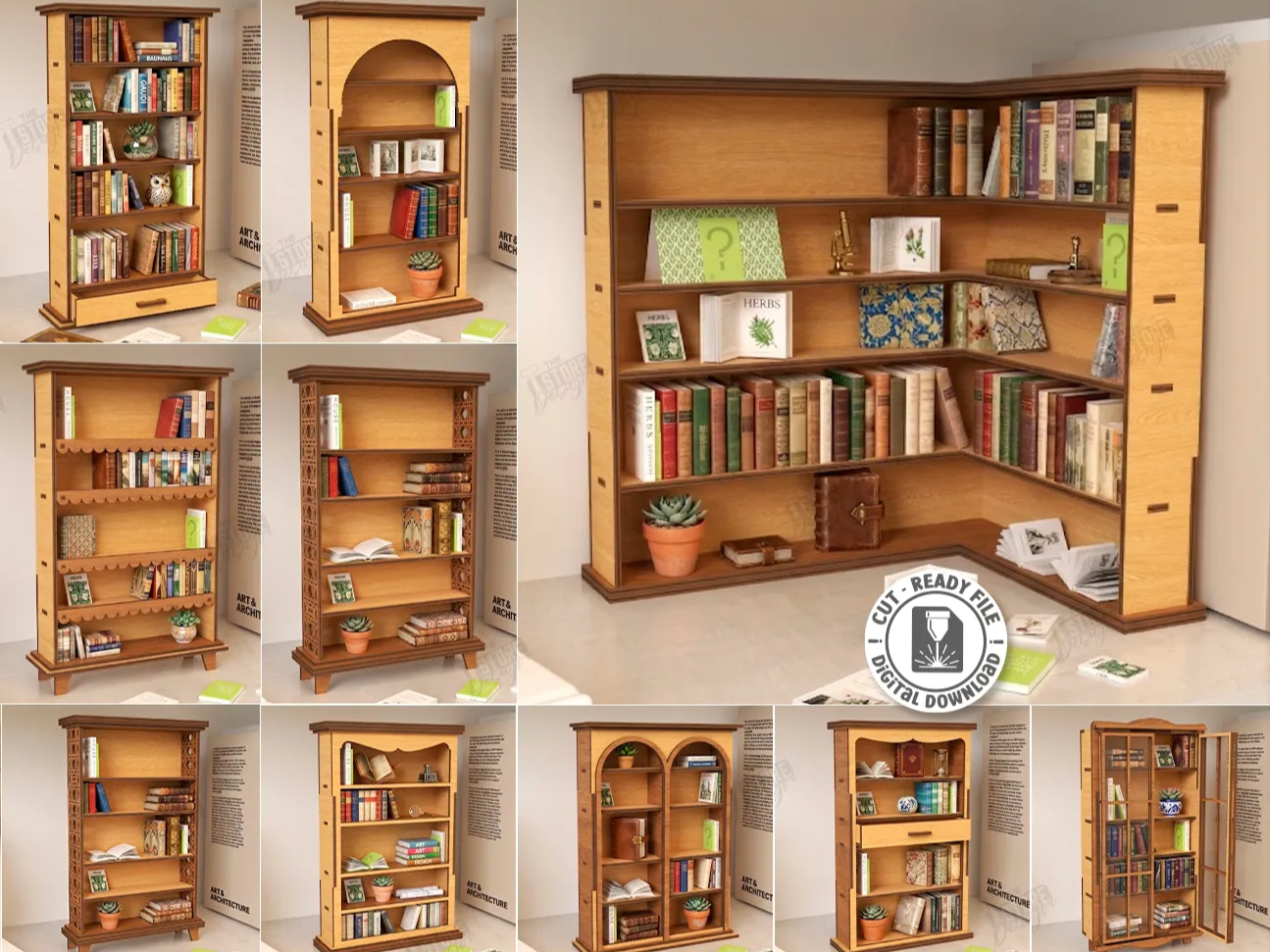 Miniature Wooden Bookshelf for Dollhouse Library Display Laser Cut ...
