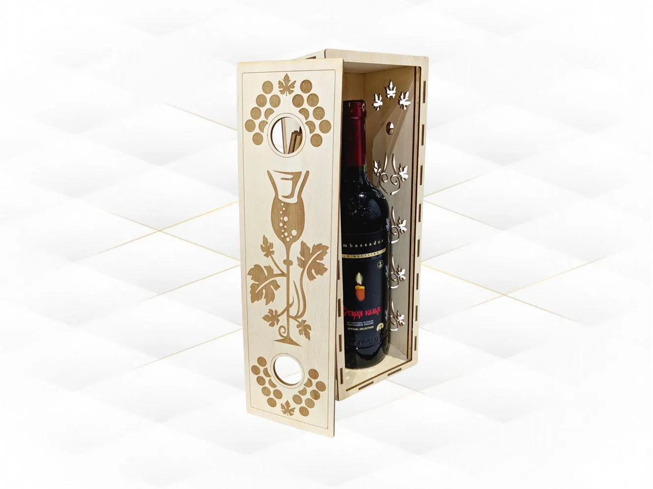 Gift Wine Box Laser Cut Template, Bottle Holder Model, Laser Cutting ...