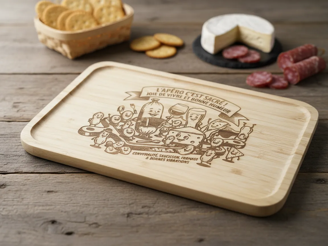 Planche à découper et de service en bois avec illustration apéritif ...