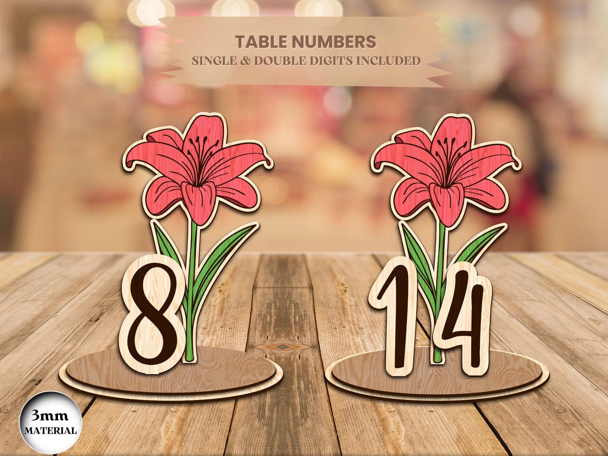 Lily Table Numbers Laser Cut | Ready to Use Files - Atomm