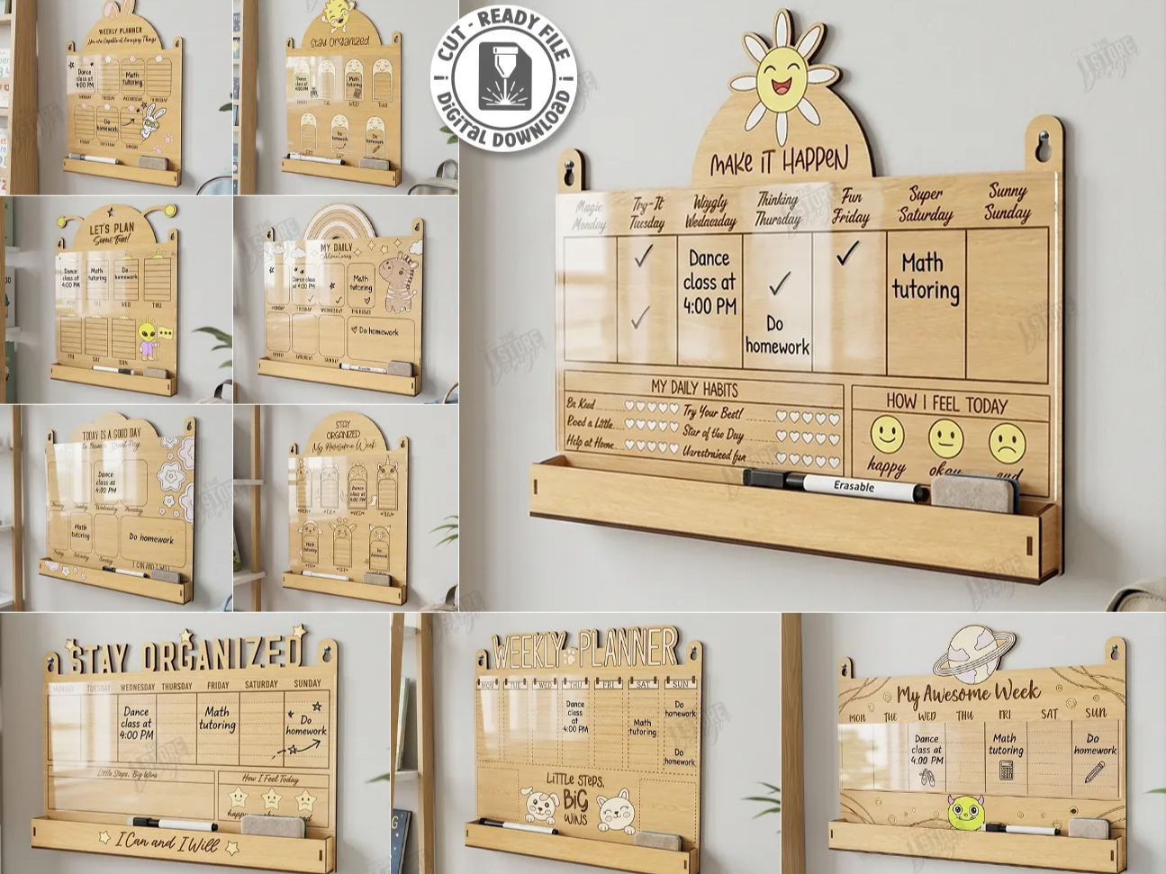 Kids Weekly Planner and Habit Tracker Wall Board Laser Cut Bundle. wall ...