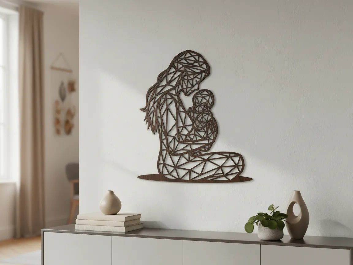 Mother and Child Silhouette Wall Art SVG | Laser Cut File | Geometric ...