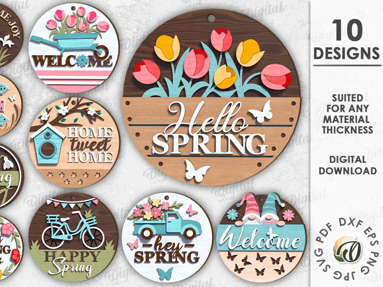 3D Spring layered round signs bundle. Wall decor laser cut files ...