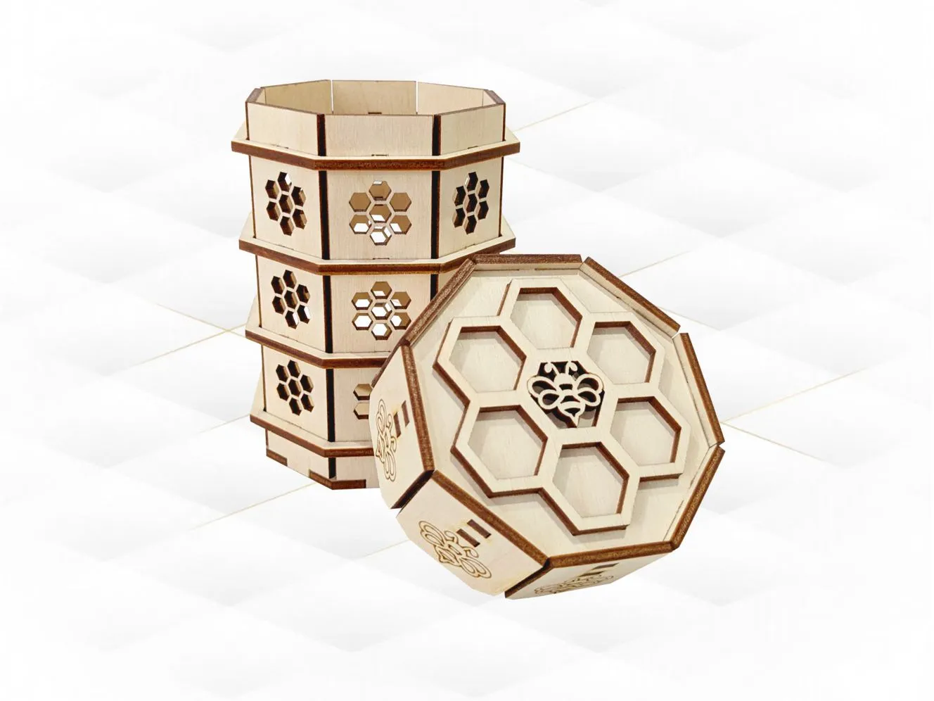 Gift Box Bee Honey Laser Cut Template, Honeycomb Laser Cutting Design ...