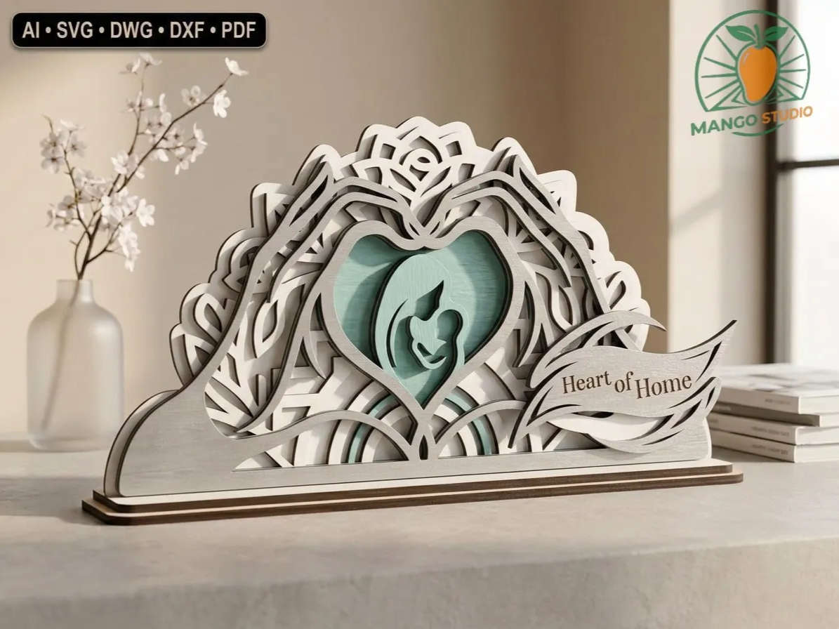 Mother & Child 3D Layered Heart SVG Cut | Ready to Use Files - Atomm