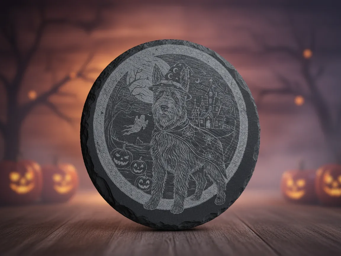 Halloween Dog Design Laser Engraved Round Slate Coaster | Free Files ...