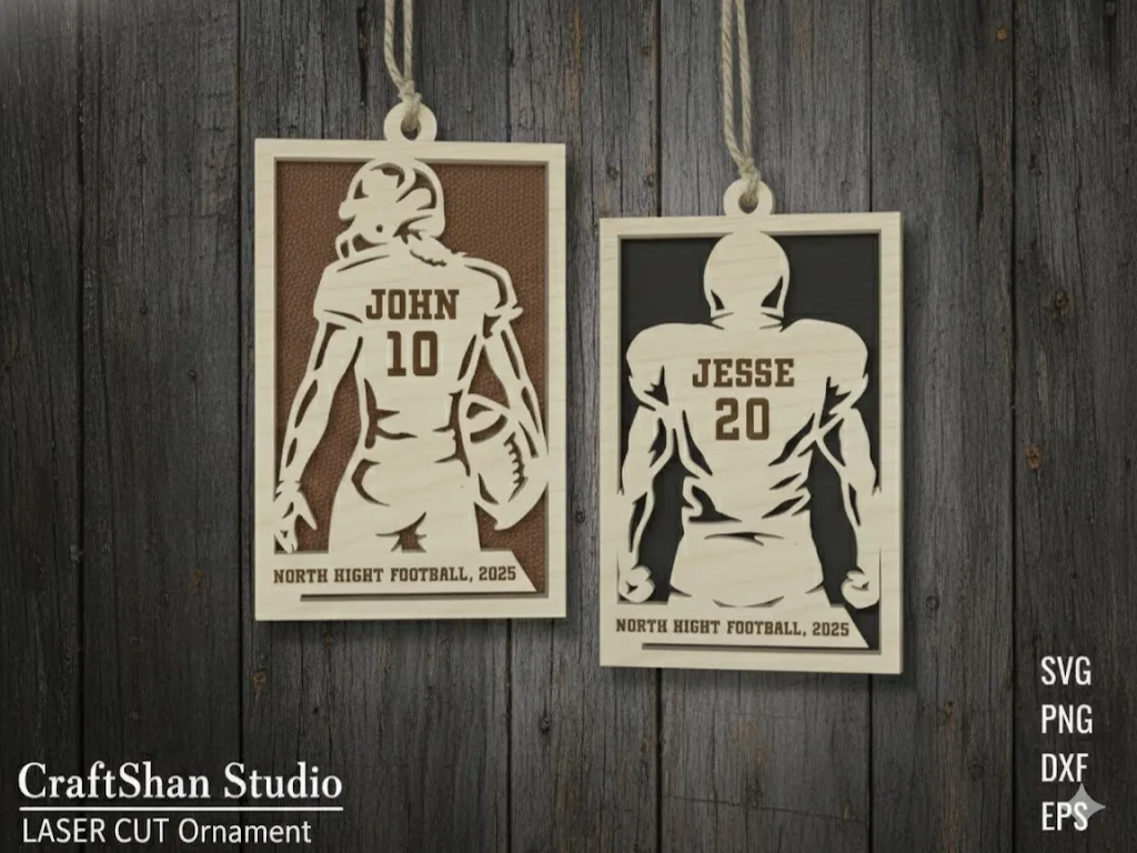 Laser Cut Personalized Football Player Ornament with Names and Numbers ...
