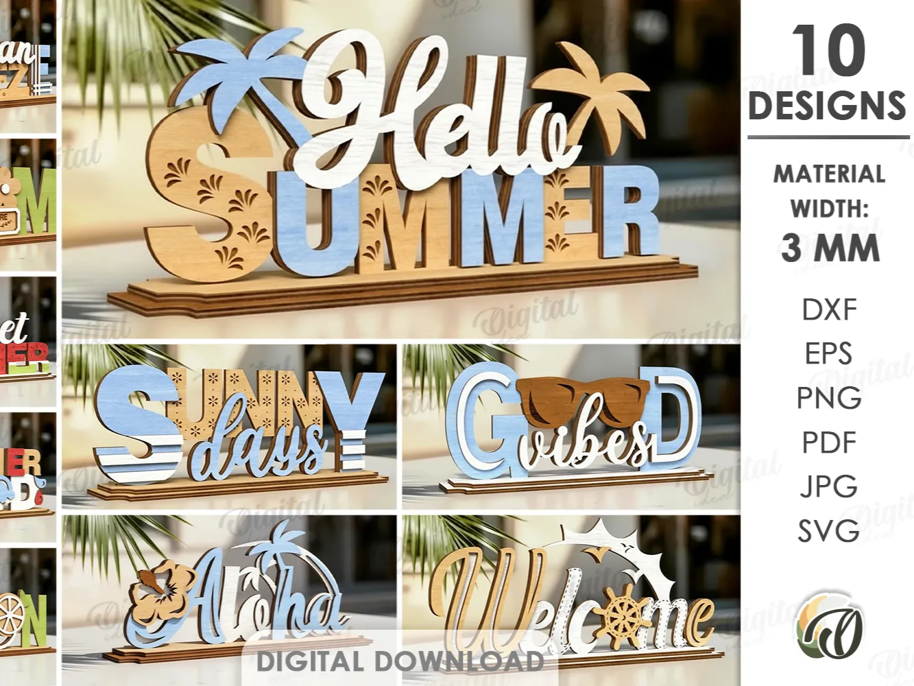 3D Summer word table stands bundle. Summer decor laser cut files. Hello ...