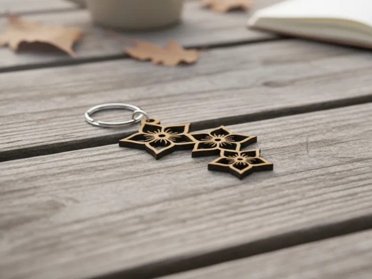 Laser Cut Wooden Floral Keychain with Metal Ring | Free Files - Atomm