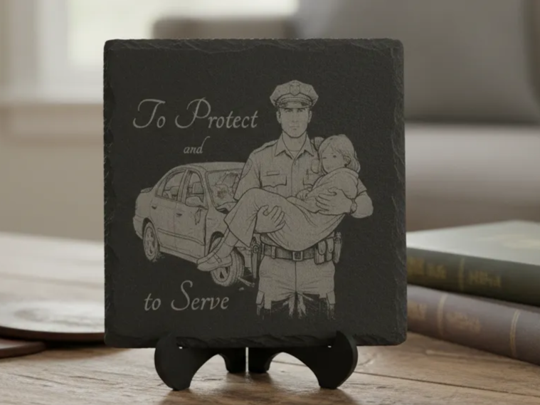 "Thank You for Your Service" Laser Engraved Stone Coaster as a "Thumbs ...