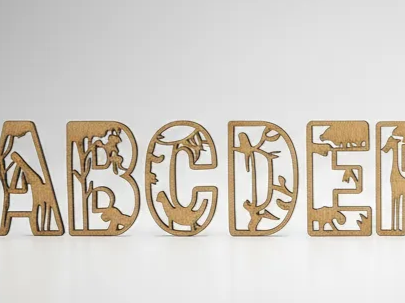 Laser Cut Wooden Alphabet Letters with Jungle Animals and Decorative ...