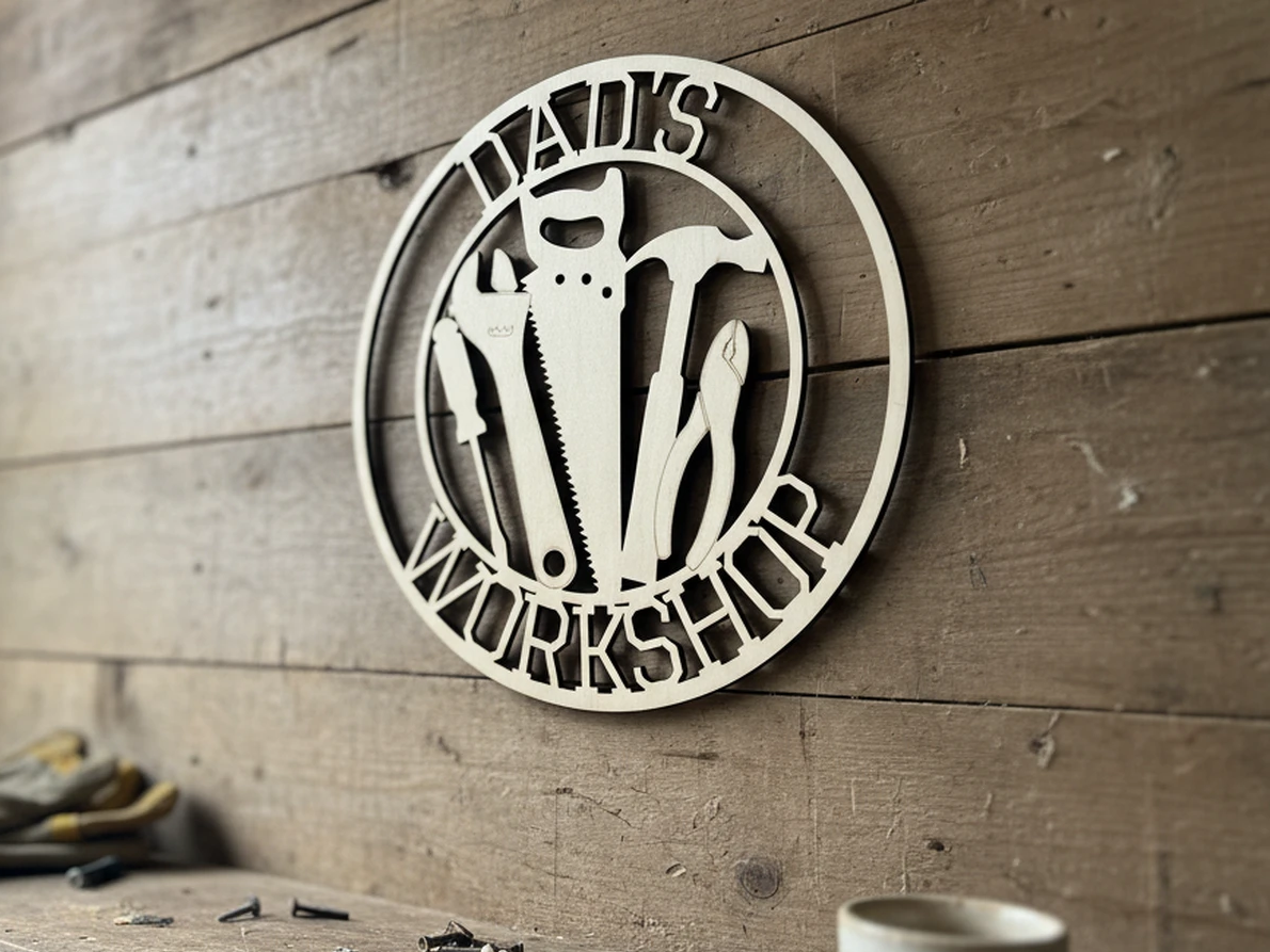 Dad's Workshop Round Wall Sign with Tool Motif | Free Files - Atomm