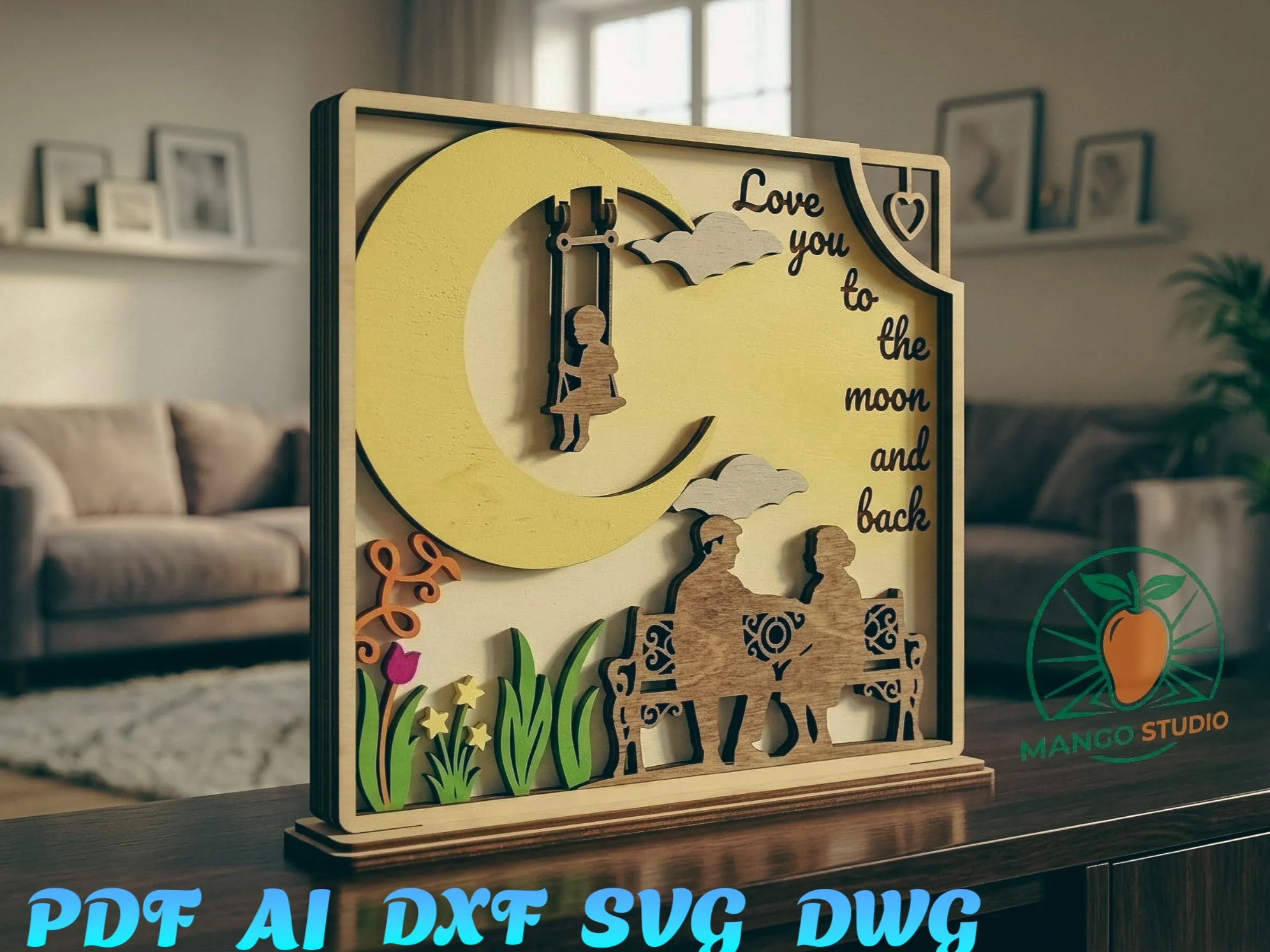3D Layered Moon Swing Shadow Box SVG | 6-Layer Interactive Laser Cut ...